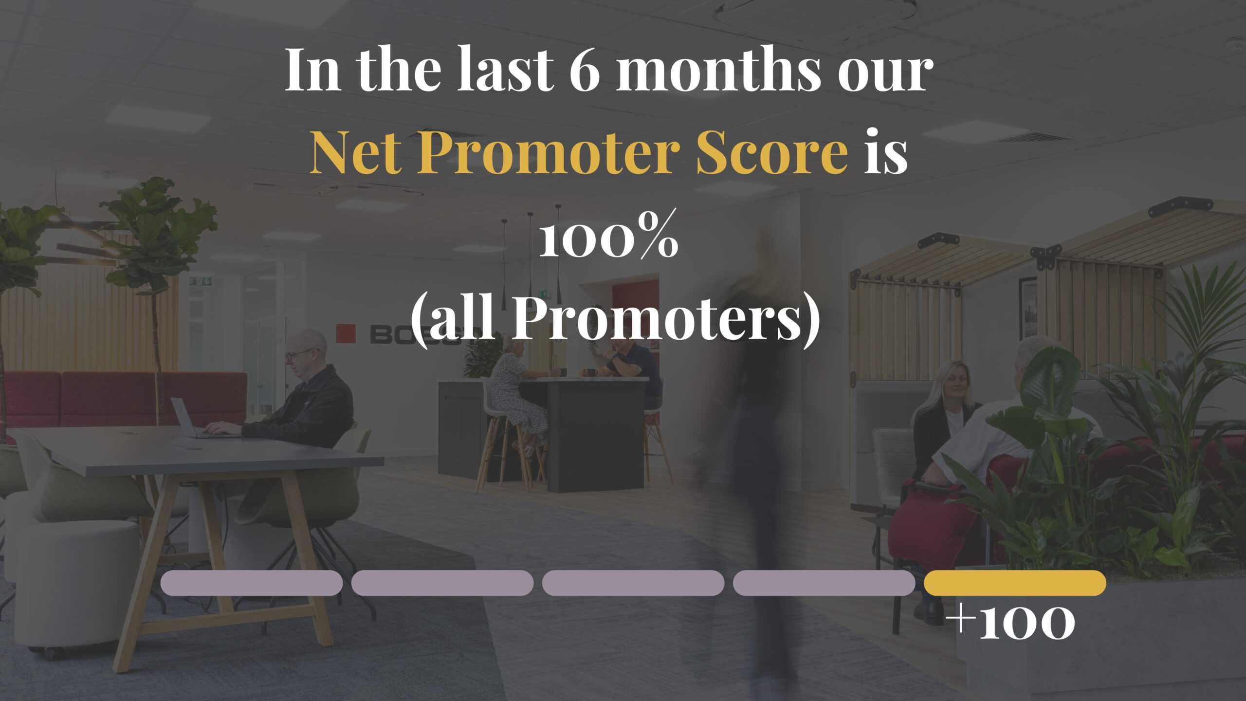 All our clients are Promoters - our latest Net Promoter Score is 100/ ...